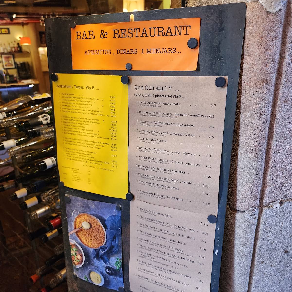 Menu at Pla B restaurant, Barcelona, Carrer de Bellafila