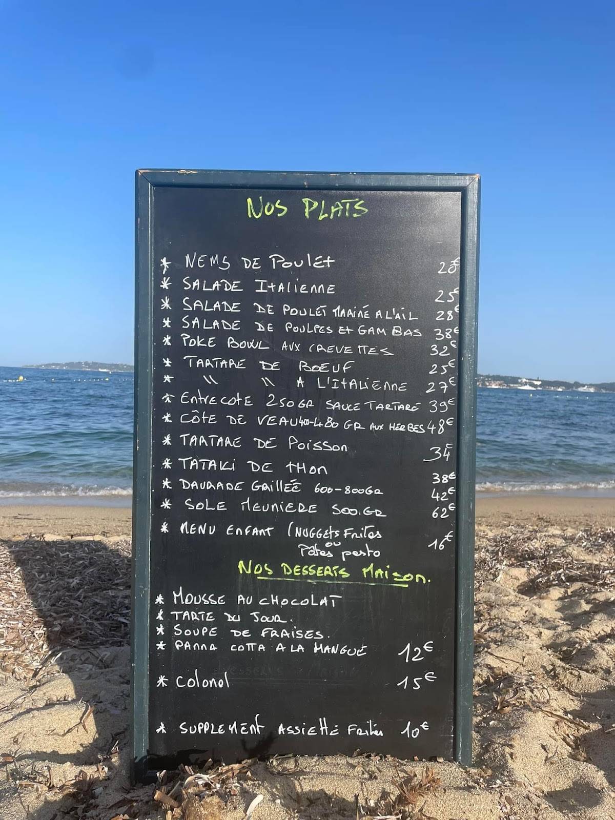 Menu au Plage Les Gabians restaurant, Grimaud