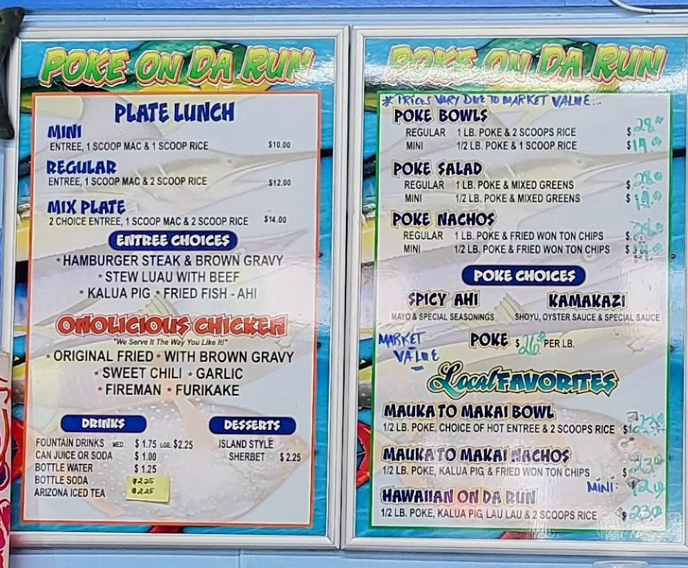 Menu at Poke On Da Run Shop restaurant, Pearl City