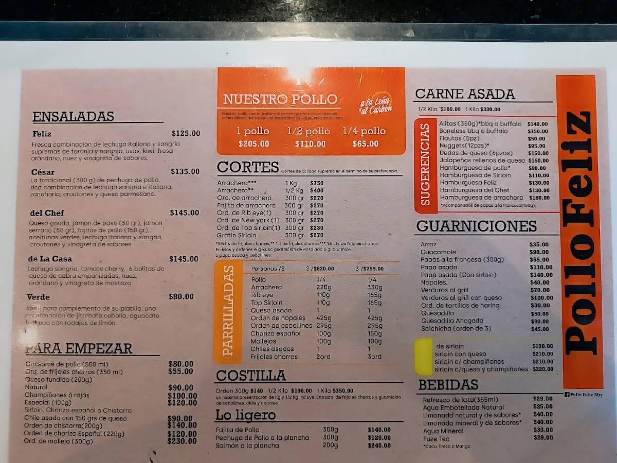 Carta del restaurante Pollo Feliz Suc. Santa Cruz, Guadalupe