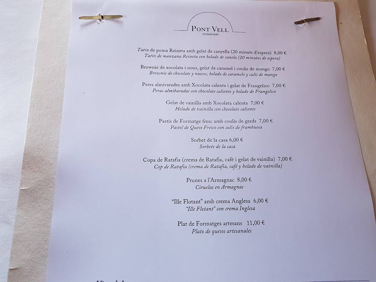 Carta de Restaurant Pont Vell, Besalú