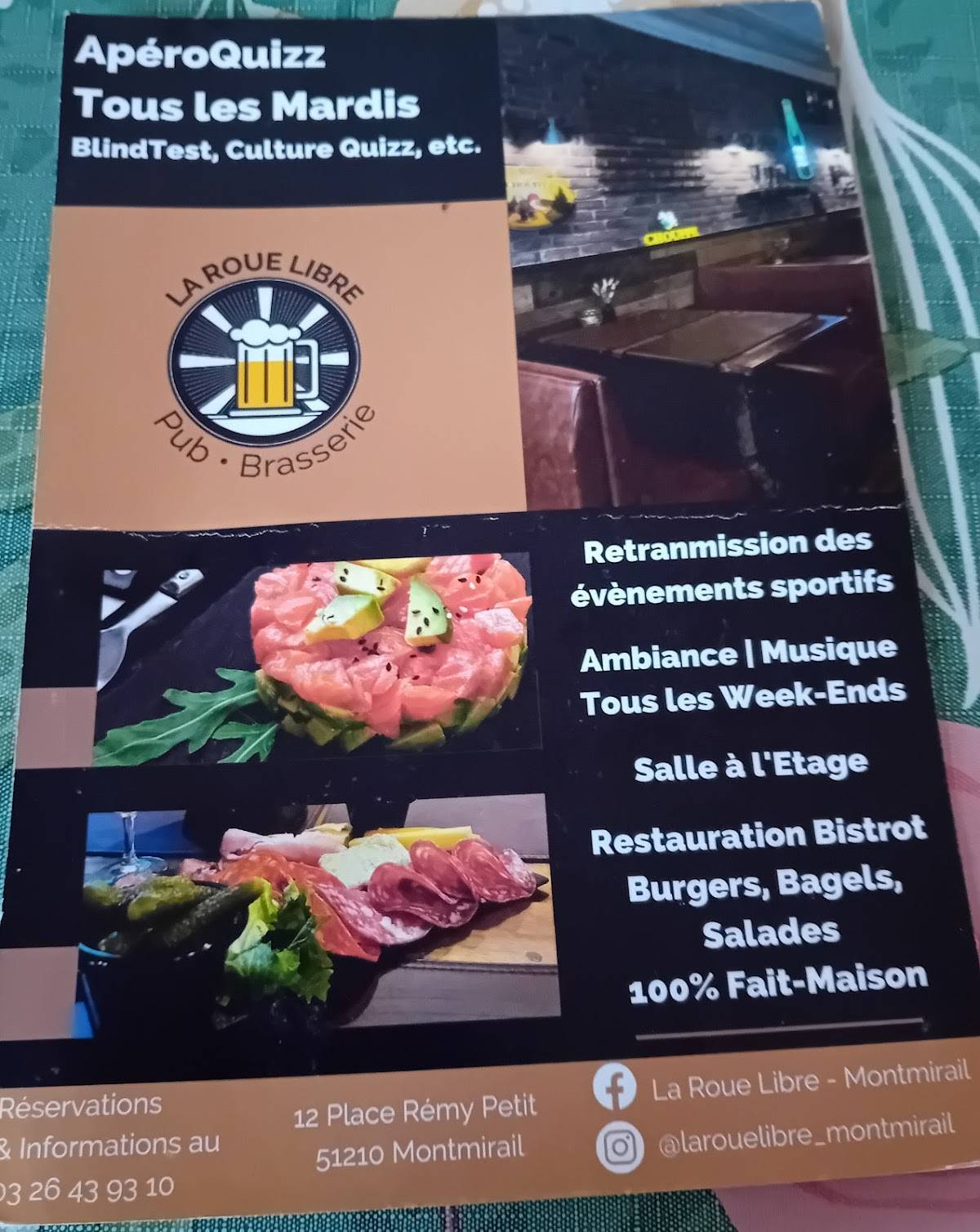 Menu au Restaurant - Pub La Roue Libre, Montmirail