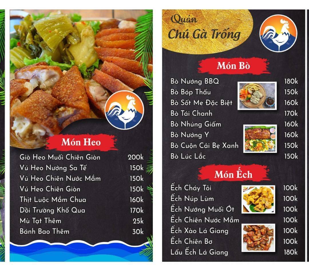 Menu at Quán ăn gia đình Chú Gà Trống restaurant, Tây Ninh
