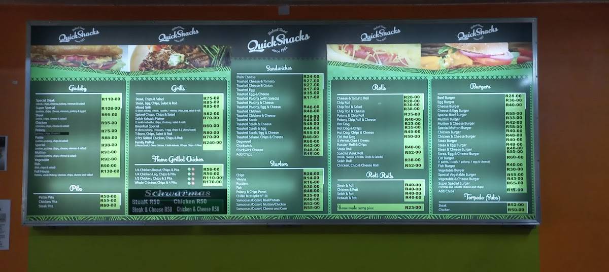 Menu at Quick Snacks restaurant, Newcastle