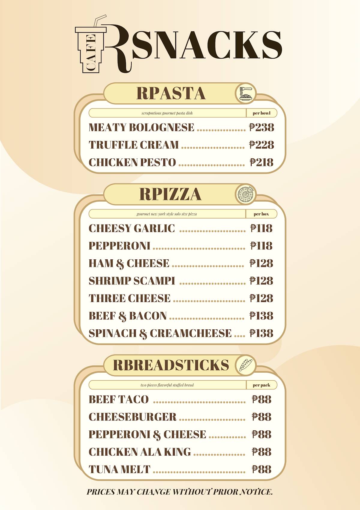 Menu at R Cafe - Angono, Angono