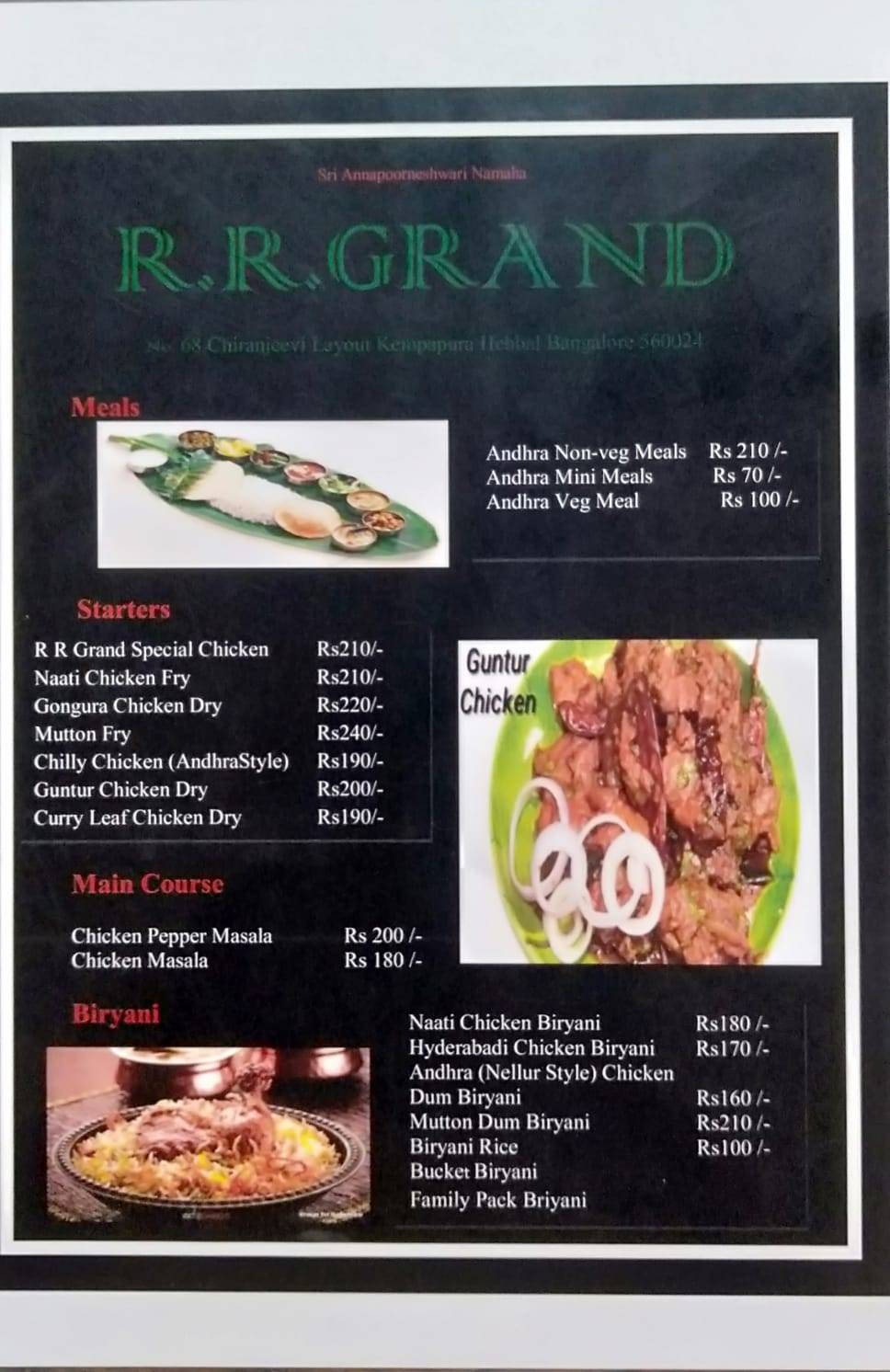 Menu at R R Grand Andhra Style Restaurant, Bengaluru