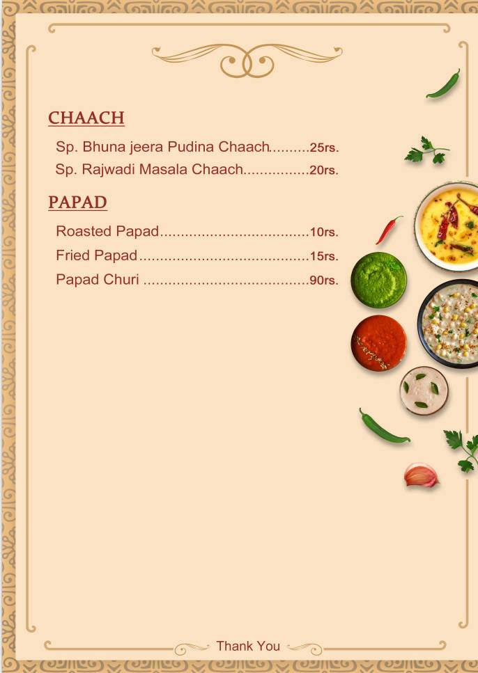 Menu at Rajasthani Tadka, Ahmedabad