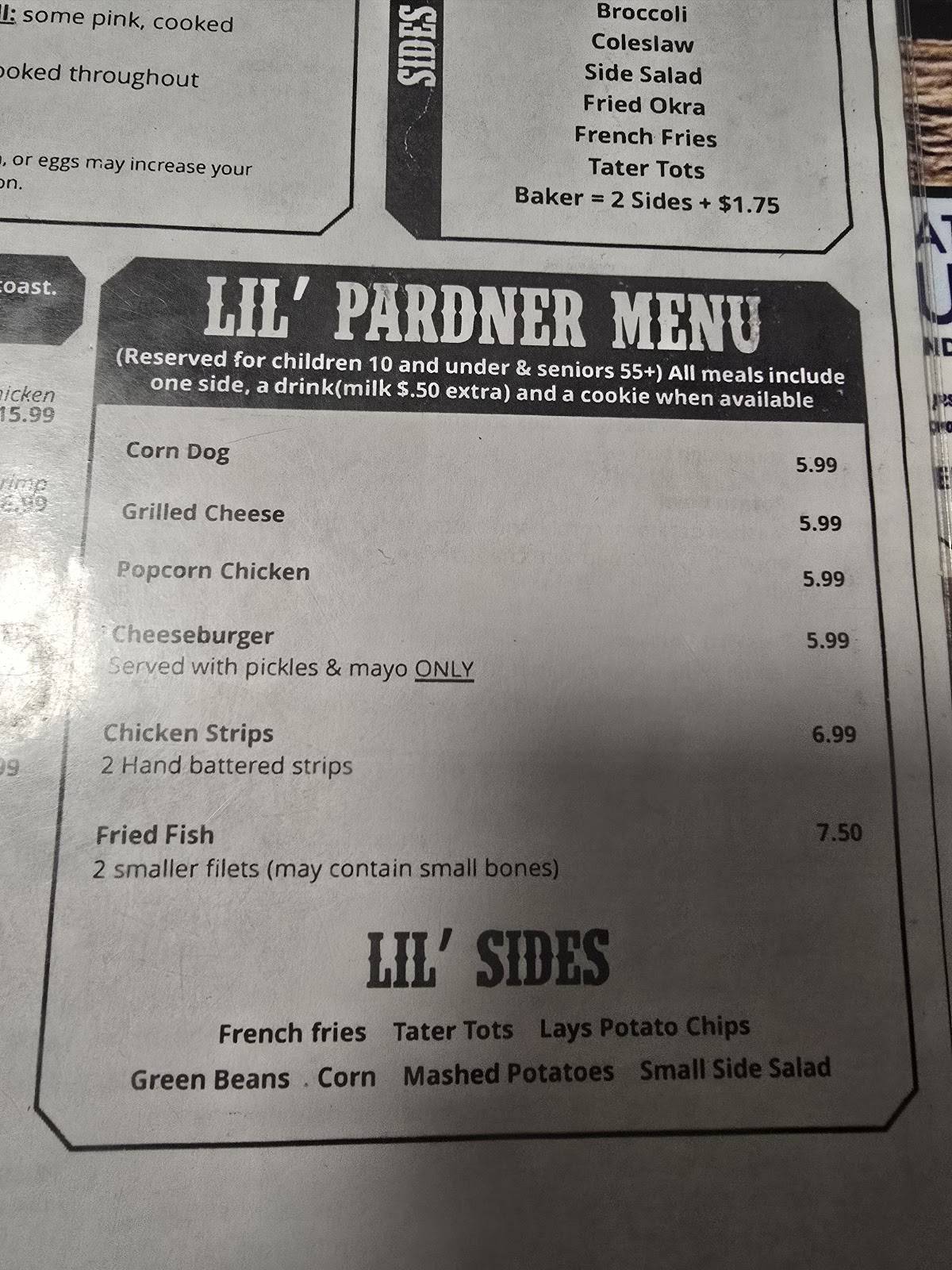 Menu at Ranch Hand Cafe, Cleveland, Highway 321