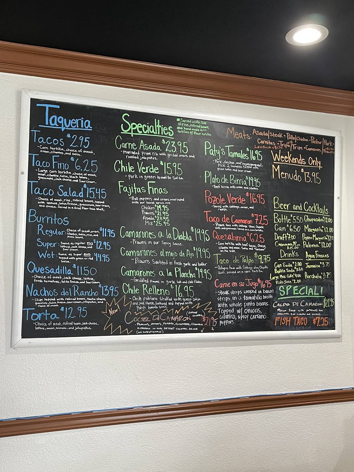 Menu at Rancho Fino Cocina Mexicana restaurant, Fairfield