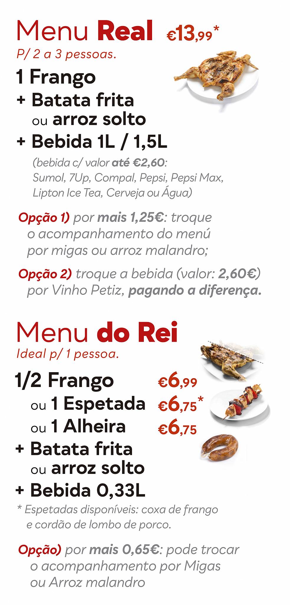 Menu em Rei dos Frangos restaurante, Fátima