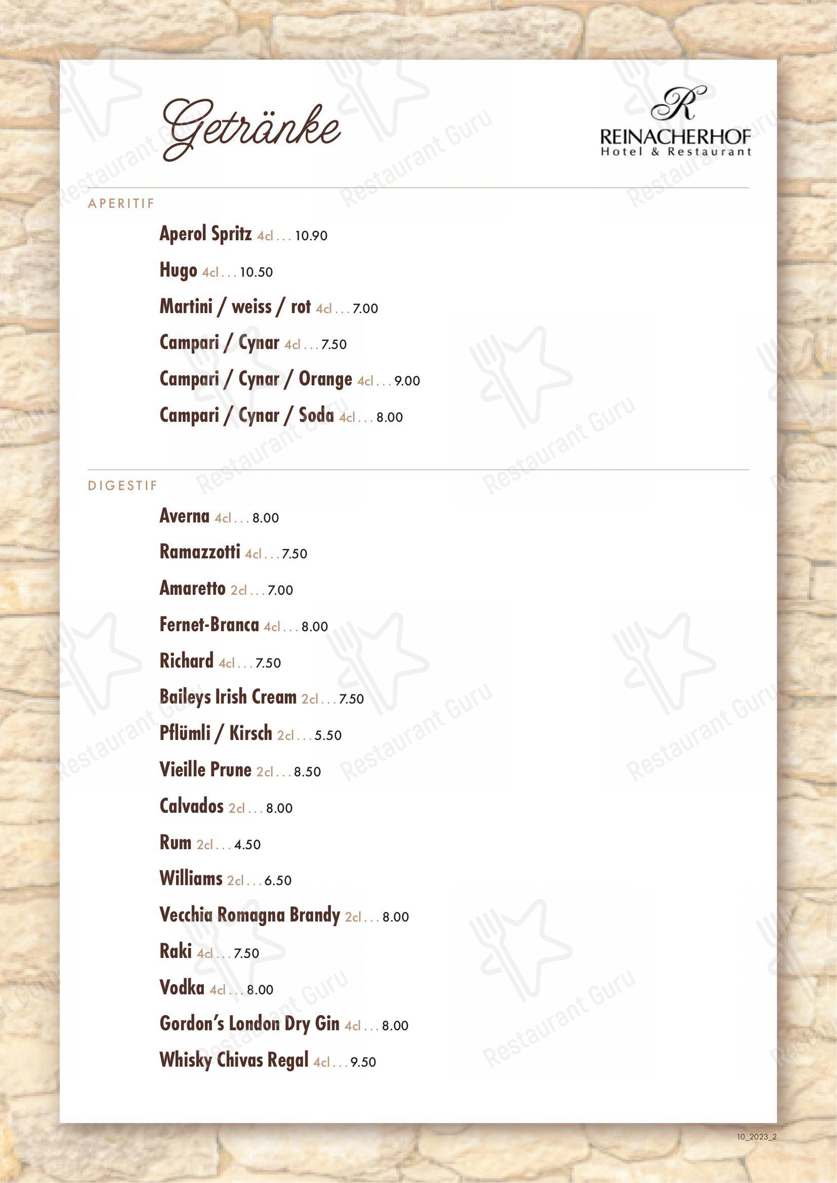 Speisekarte von Restaurant Reinacherhof, Reinach