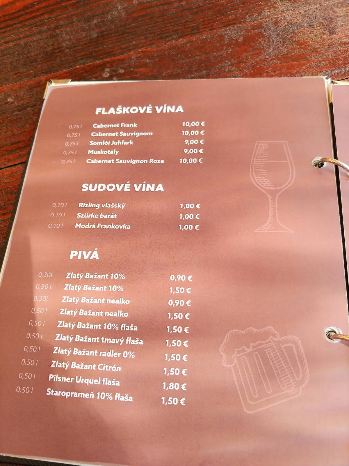 Menu at Reštaurácia Nimród restaurant, Gabčíkovo, Dunajská