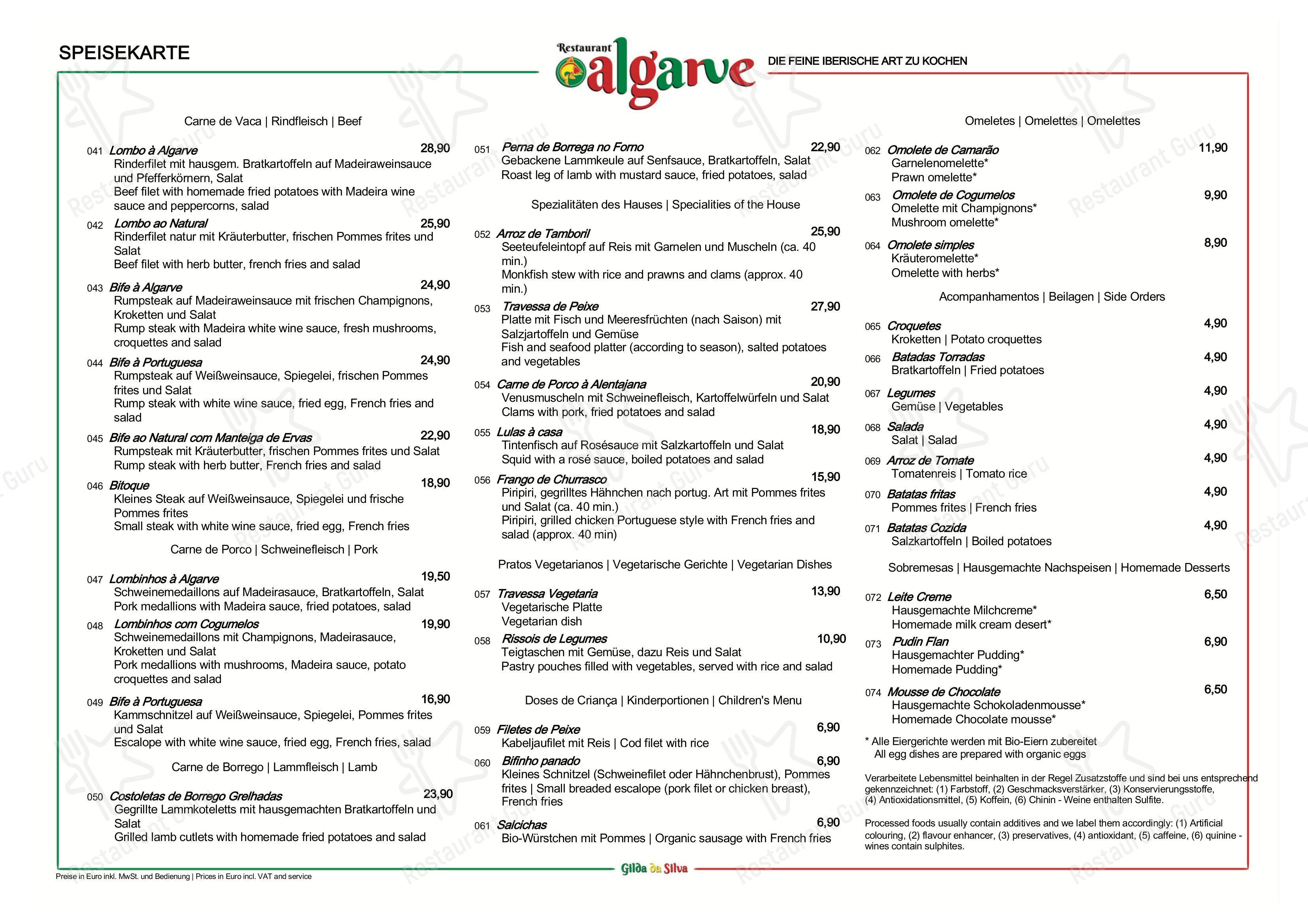 Speisekarte von Restaurant Algarve, Wiesbaden, Kaiser-Friedrich-Ring 73