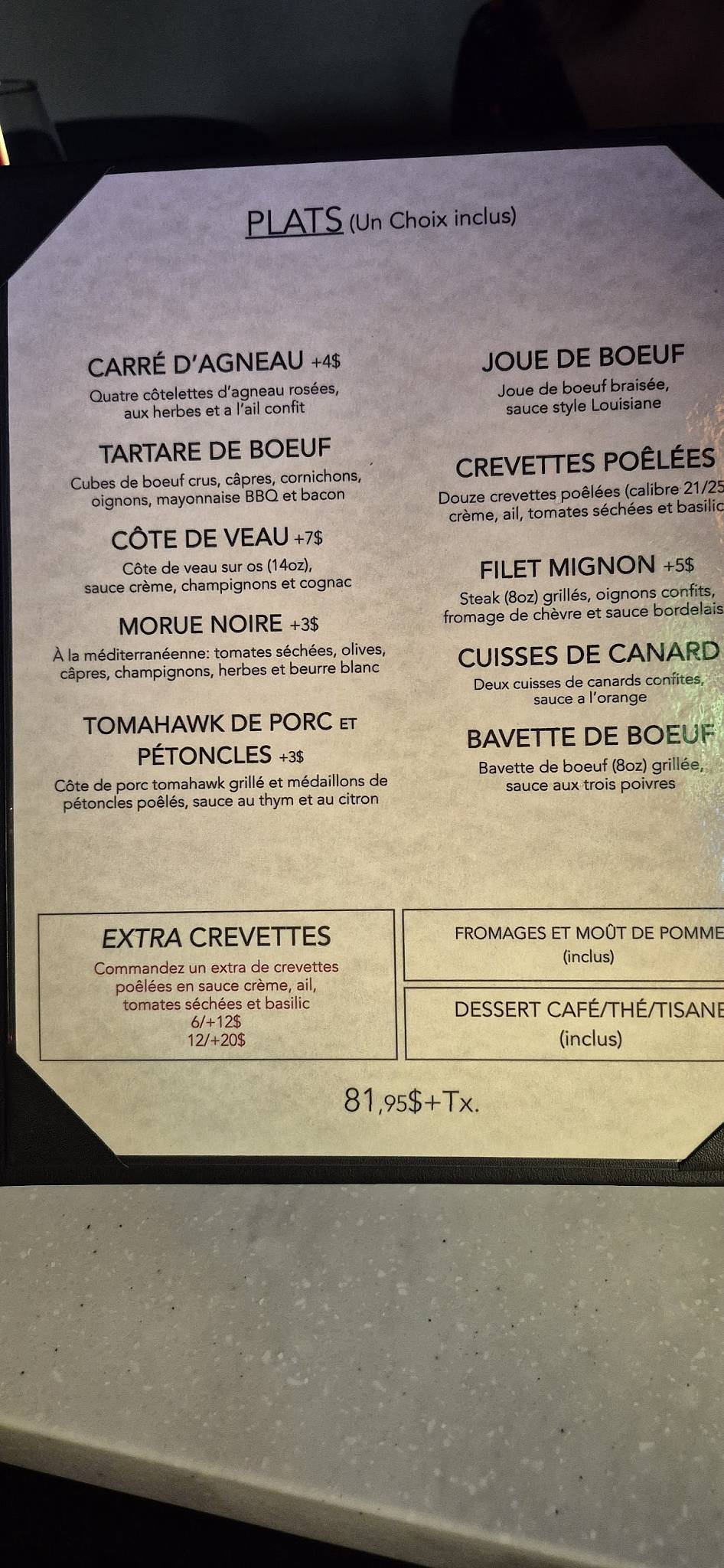 Menu au Restaurant L'Angéluc, Saint-Alexandre