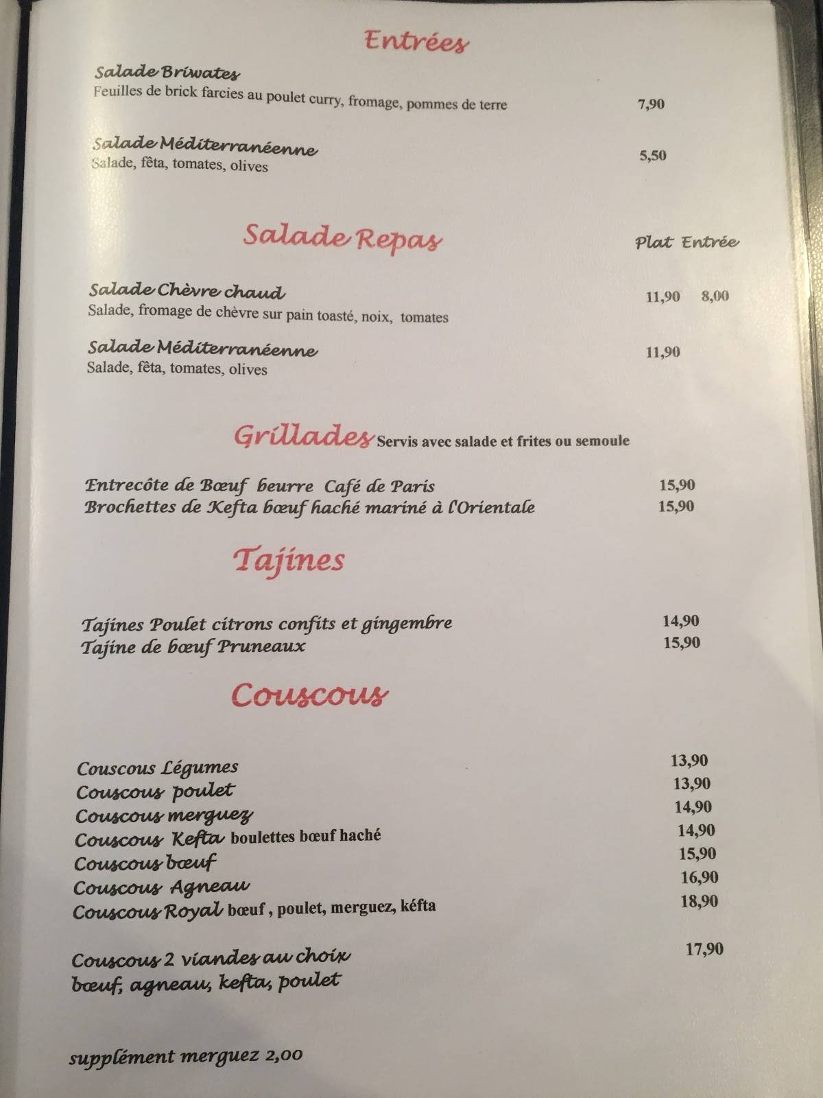 Menu au Restaurant La Cannelle, Valdahon