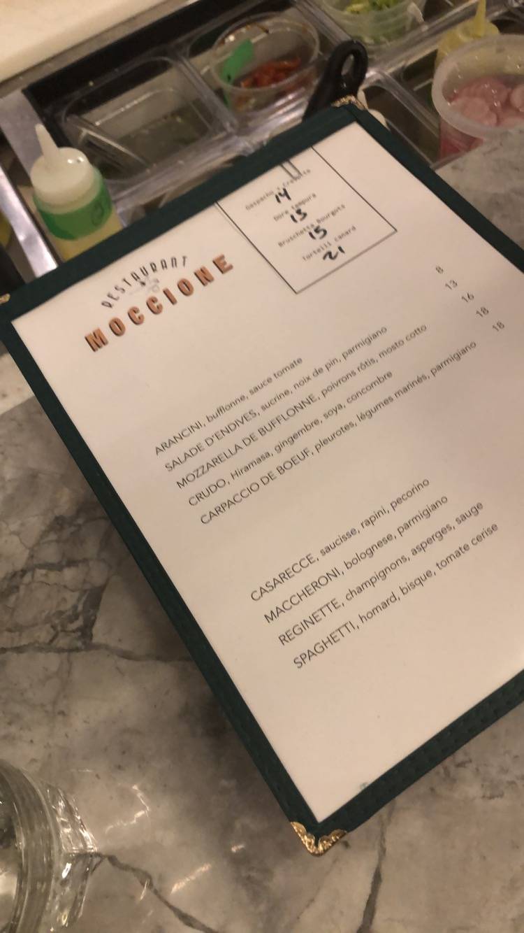 Menu au Restaurant Moccione, Montréal