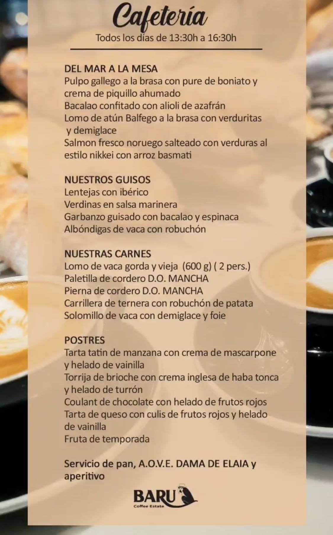 Carta de Restaurante Baru Space, Albacete