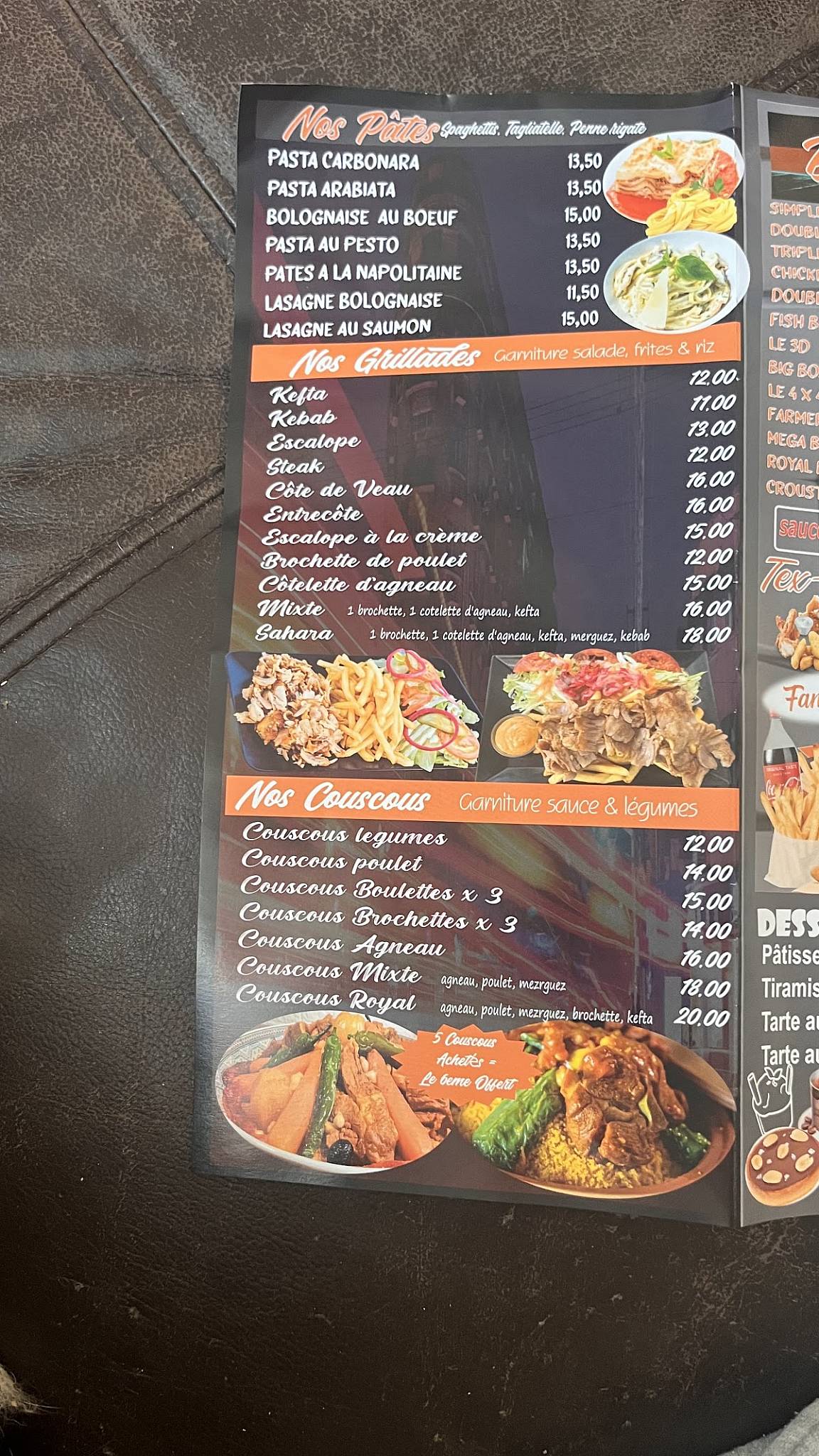 Menu au Resto le 3D restaurant, Objat
