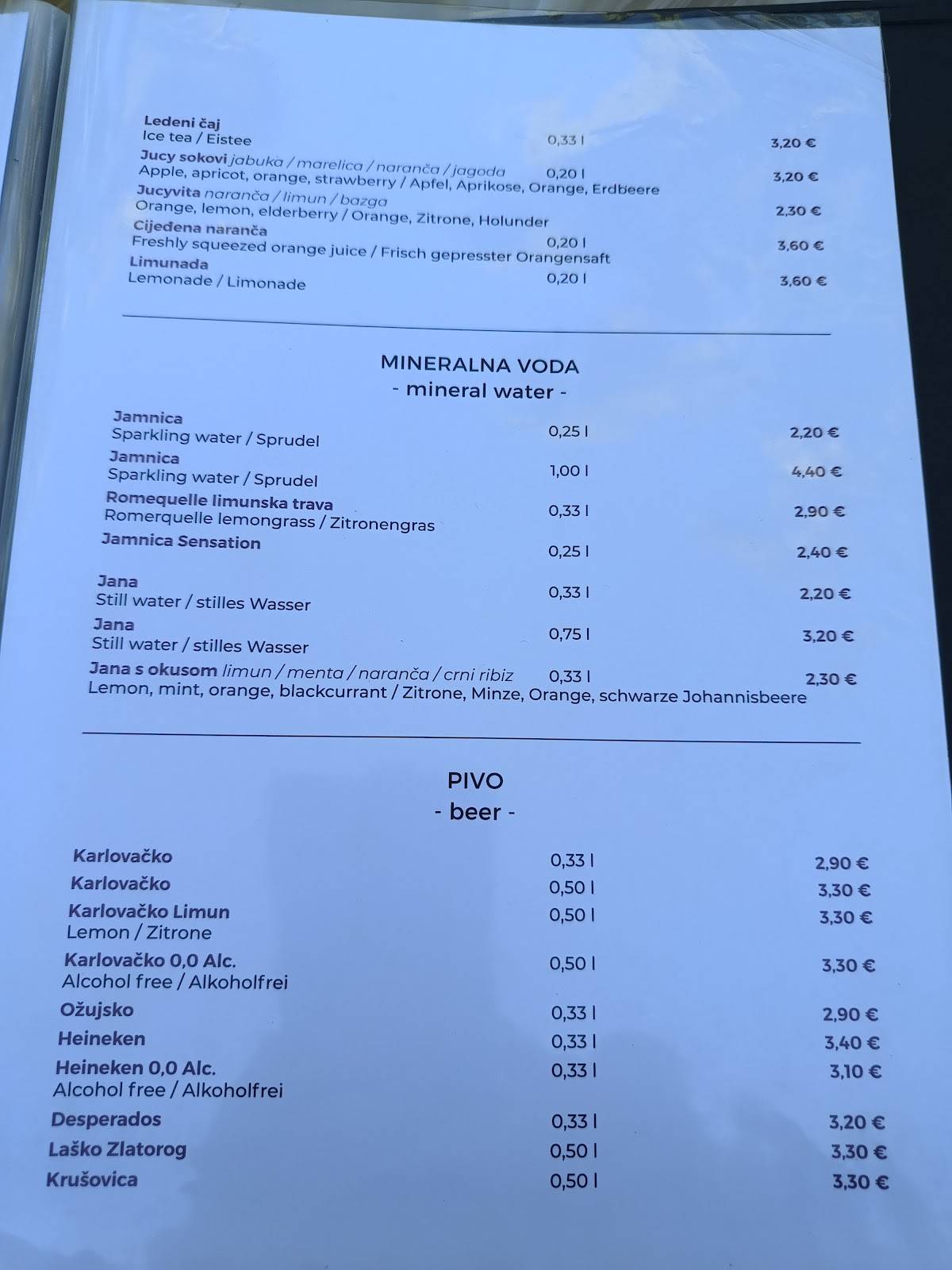 Menu at Restoran Infinity restaurant, Ražanac