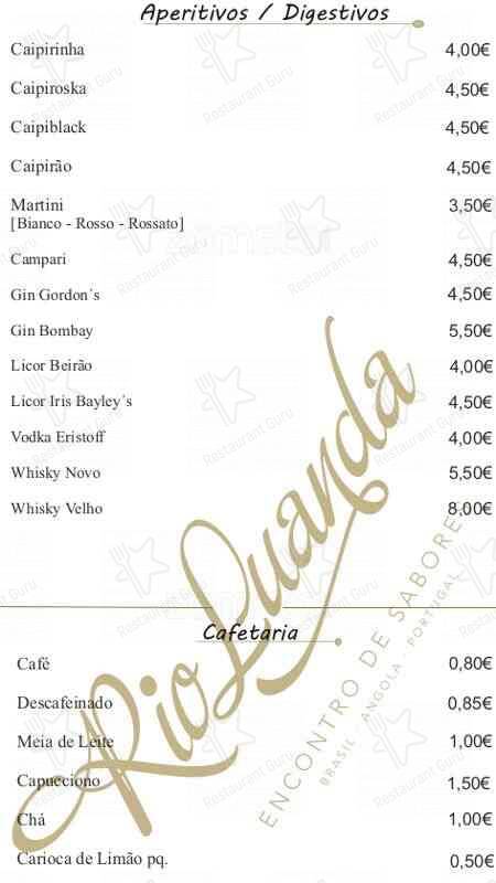 Menu at Rio Luanda, Lisbon