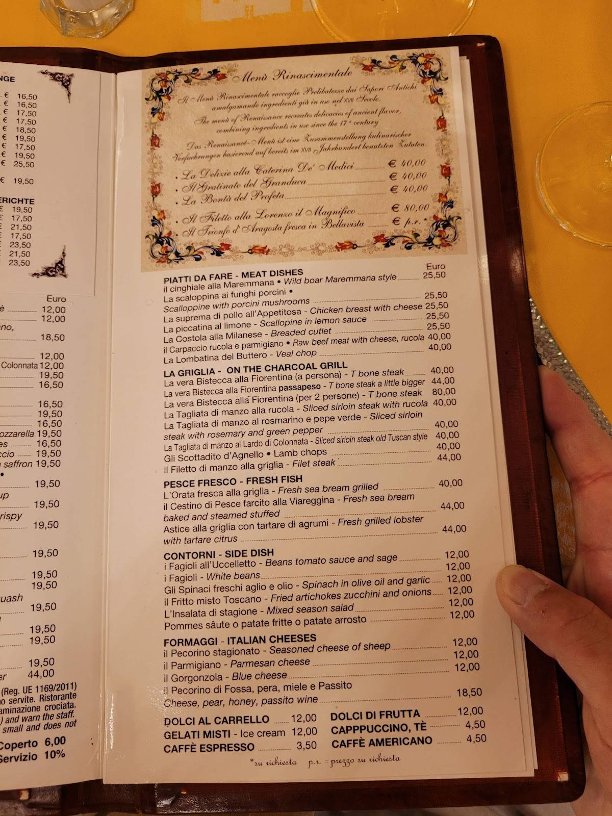 Menu at Ristorante Il Profeta Firenze, Florence
