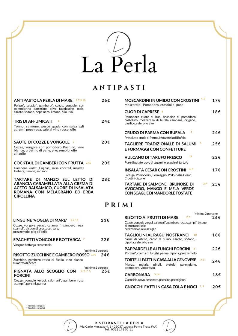 Menu au Ristorante La Perla, Lavena Ponte Tresa