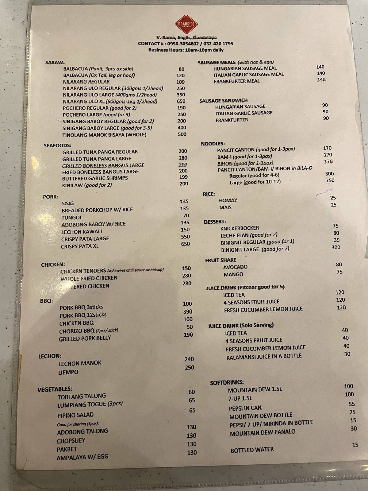 Menu at Roadside STK House restaurant, Cebu City