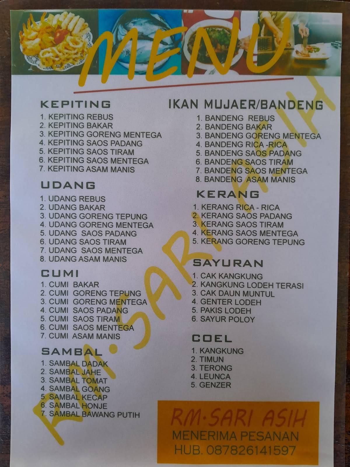 Menu at Rumah makan sari asih Abah karsu restaurant, Indonesia