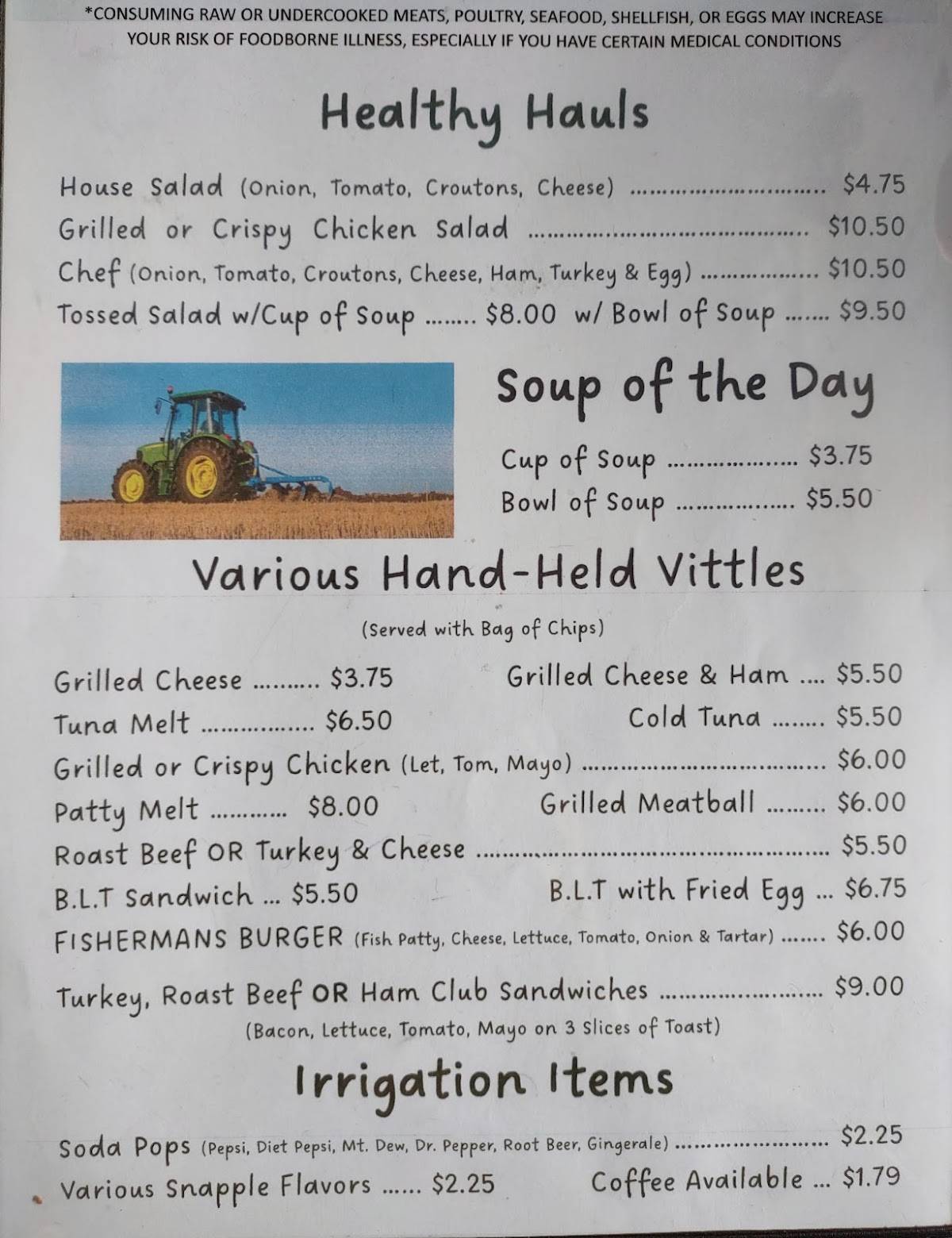 Menu at Rustic Roost Cafe, USA