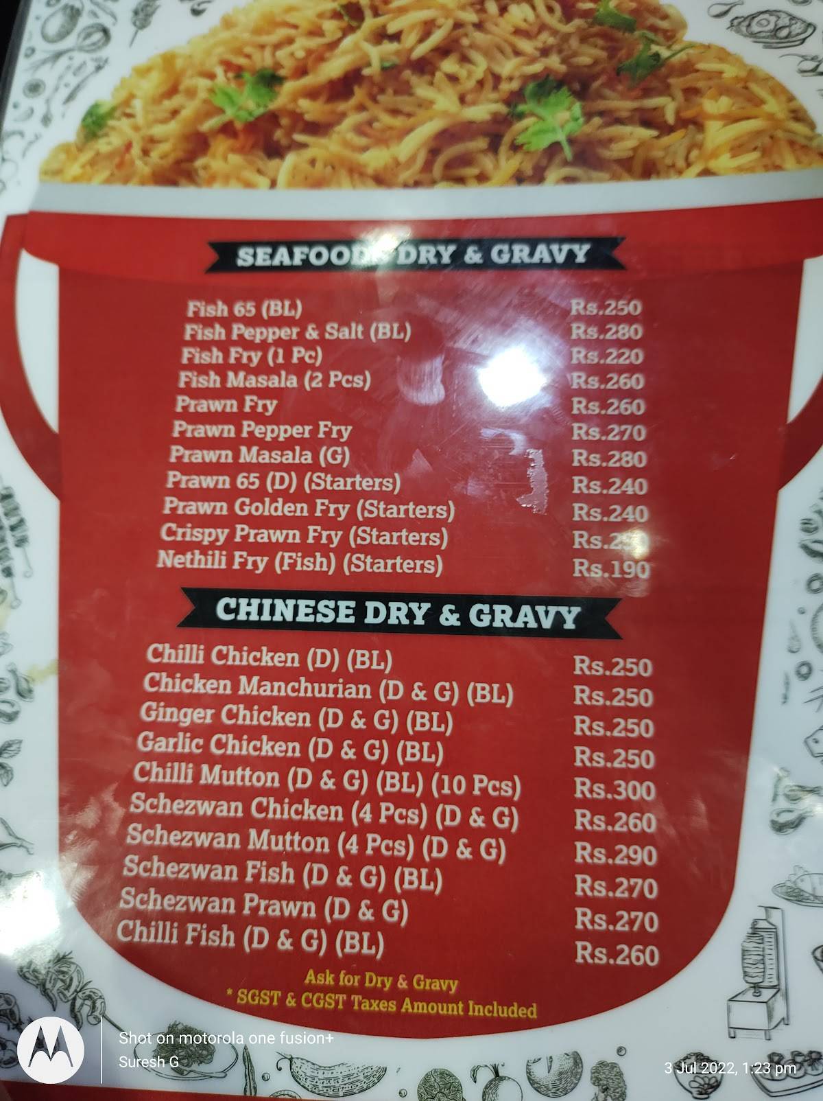 Menu at SS Hyderabad Biryani Parrys, Chennai