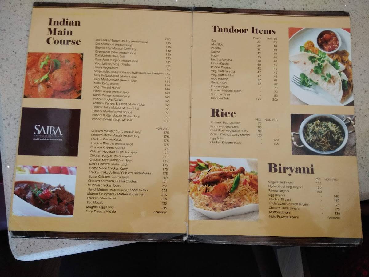 Menu at SAIBA @ KMC Food Court, Manipal, KMC Foodcourt