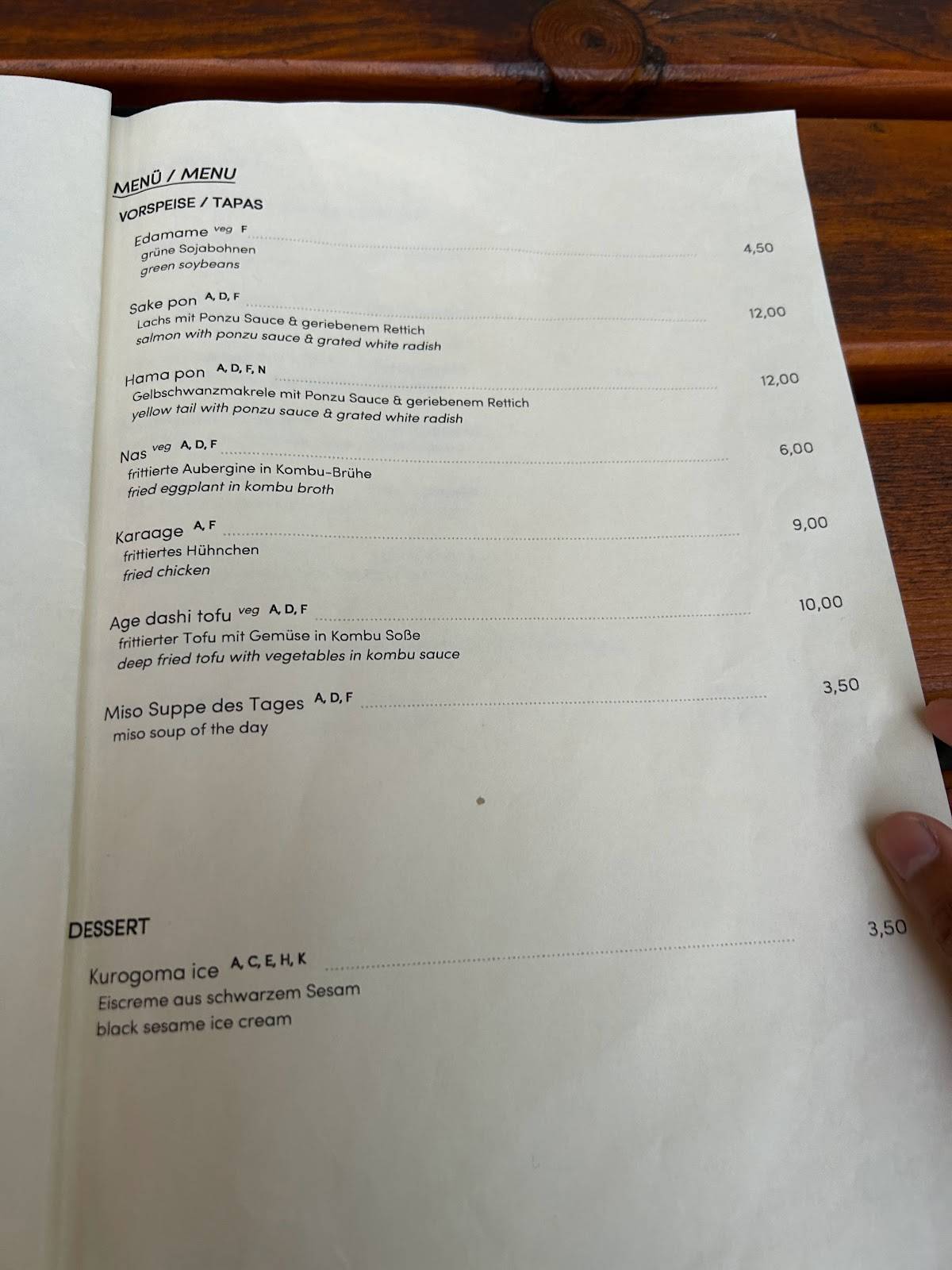Menu at Restaurant SAN, Berlin