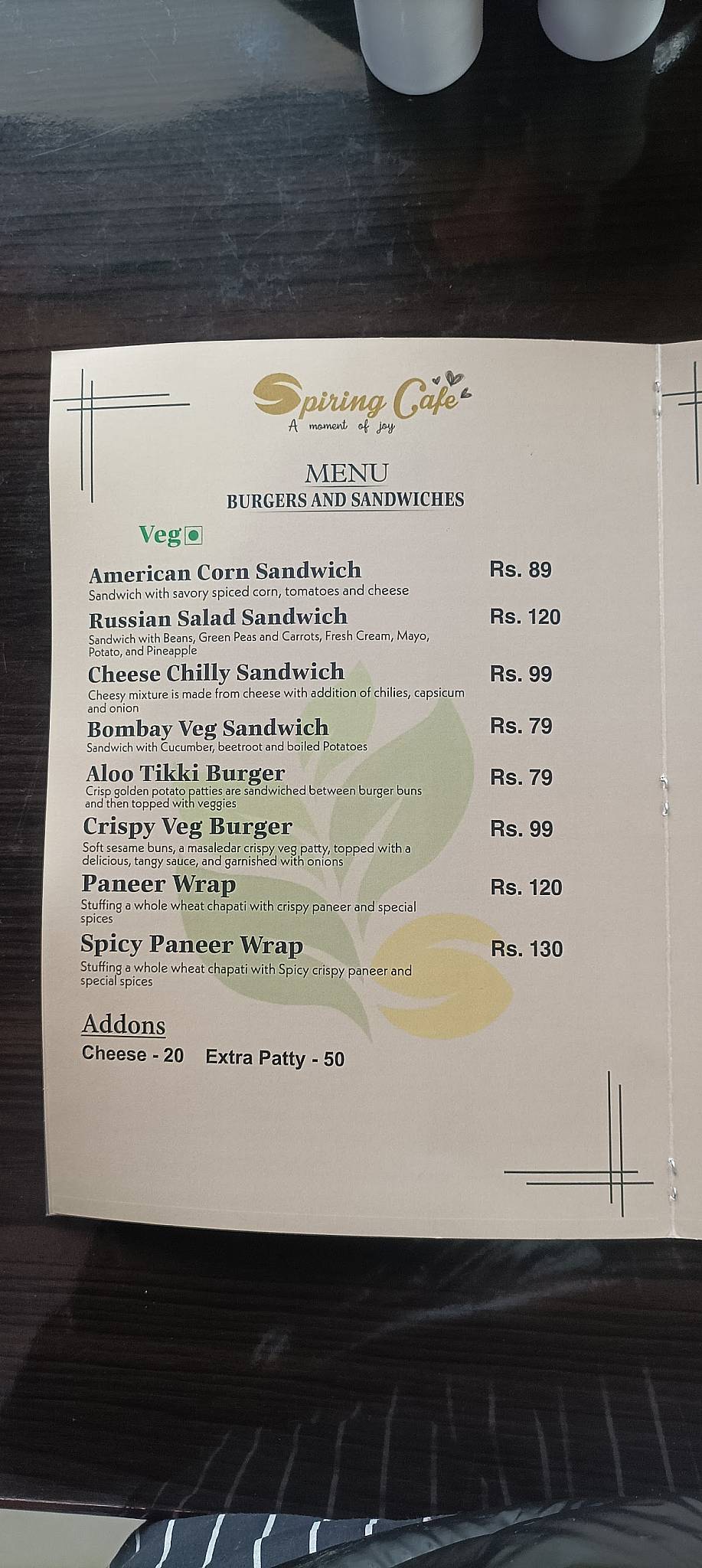 Menu at SPIRING CAFE, Jammu, Road