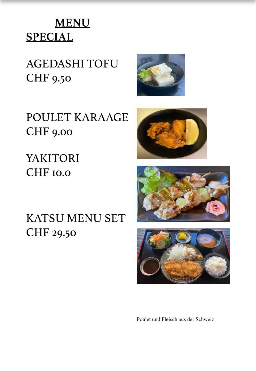 Speisekarte von SUSHI TENZAN RESTAURANT, Basel