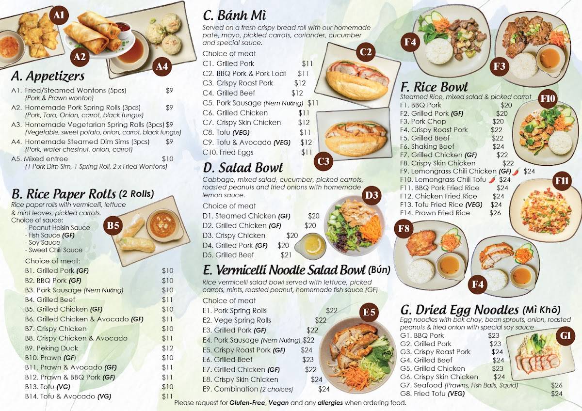 Menu at Saigon Salad Roll restaurant, Coorparoo