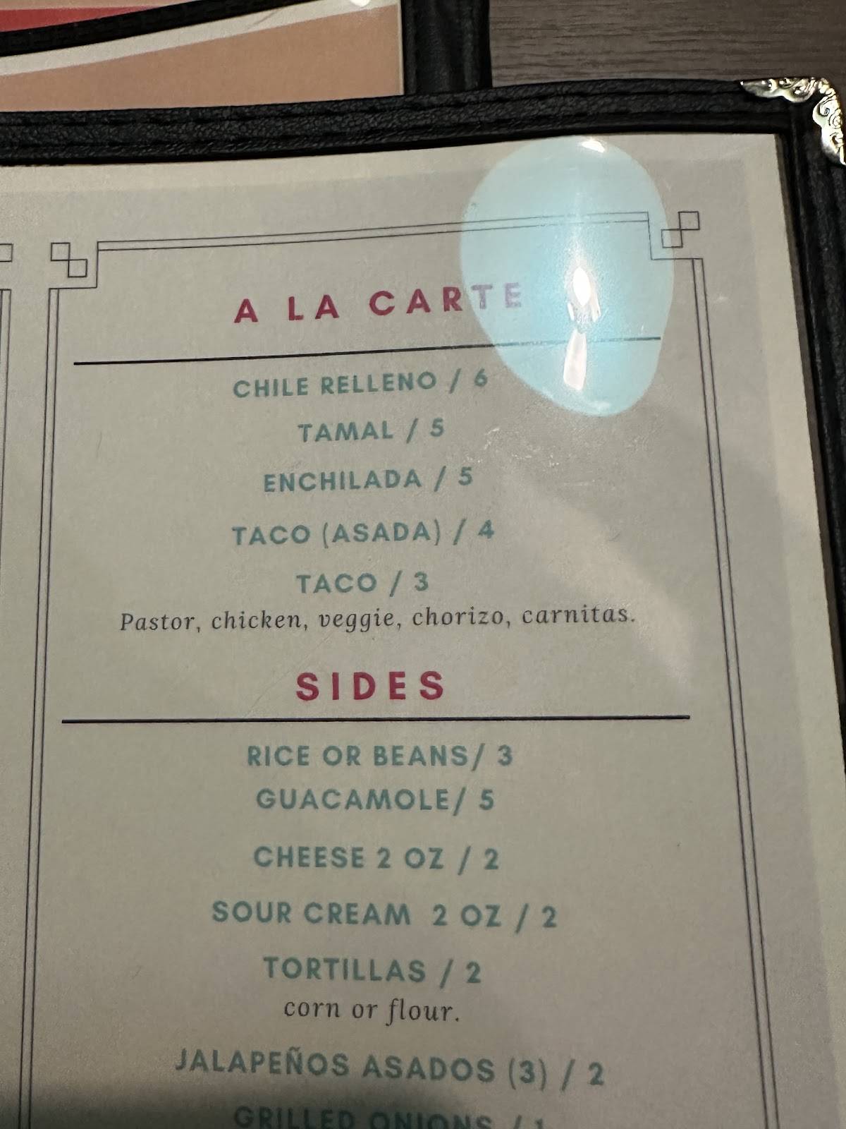 Menu at Salsas La Huacha restaurant, Golden