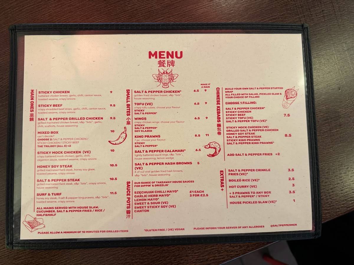 Menu at Salt & Pepper restaurant, Manchester, 60-62 High St