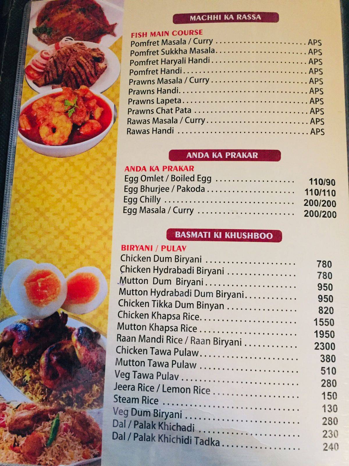 Menu at Sanaya Dhaba, Mumbai, NH 48