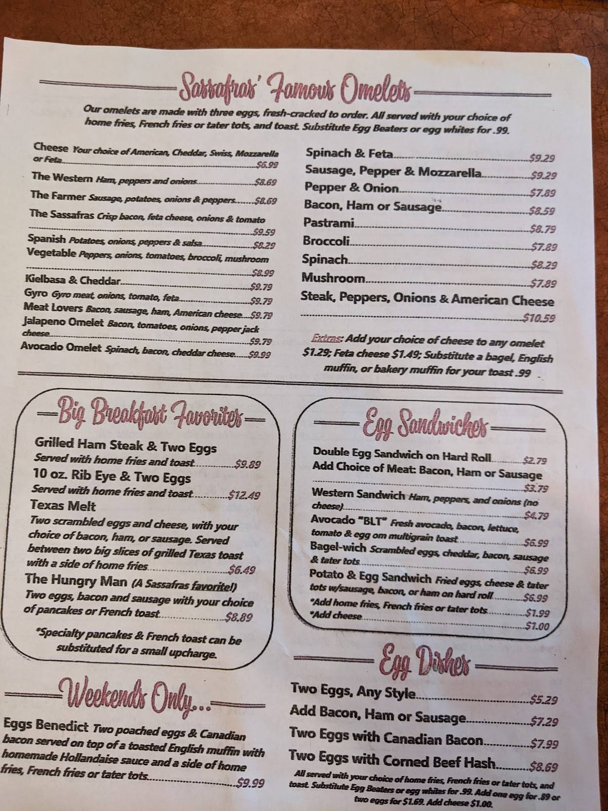 Menu at Sassafras Restaurant & Ice Cream, Shelton