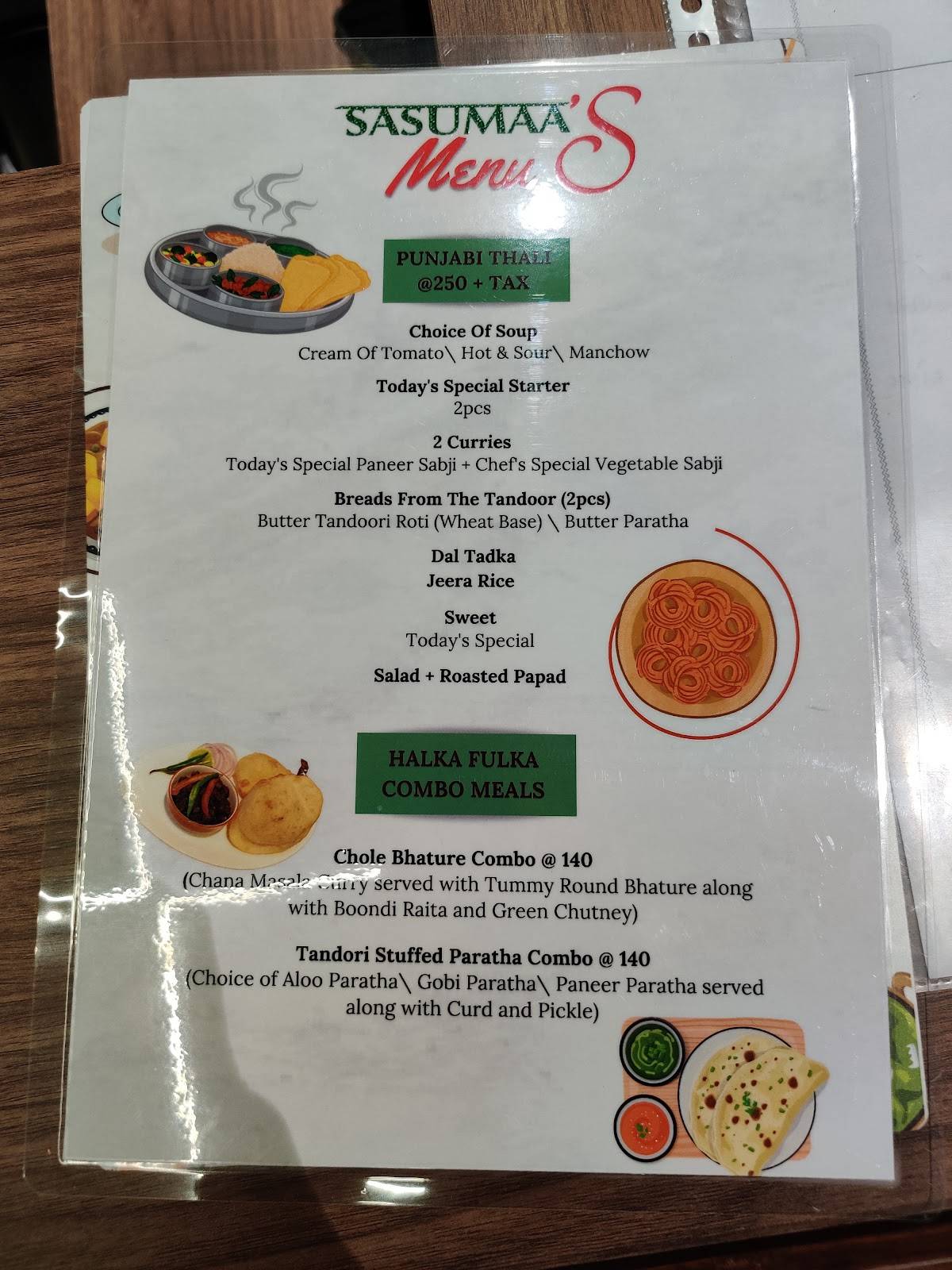 Menu at Sasumaa Gujarati Thali and Multi Cuisine Restaurant, Vadodara