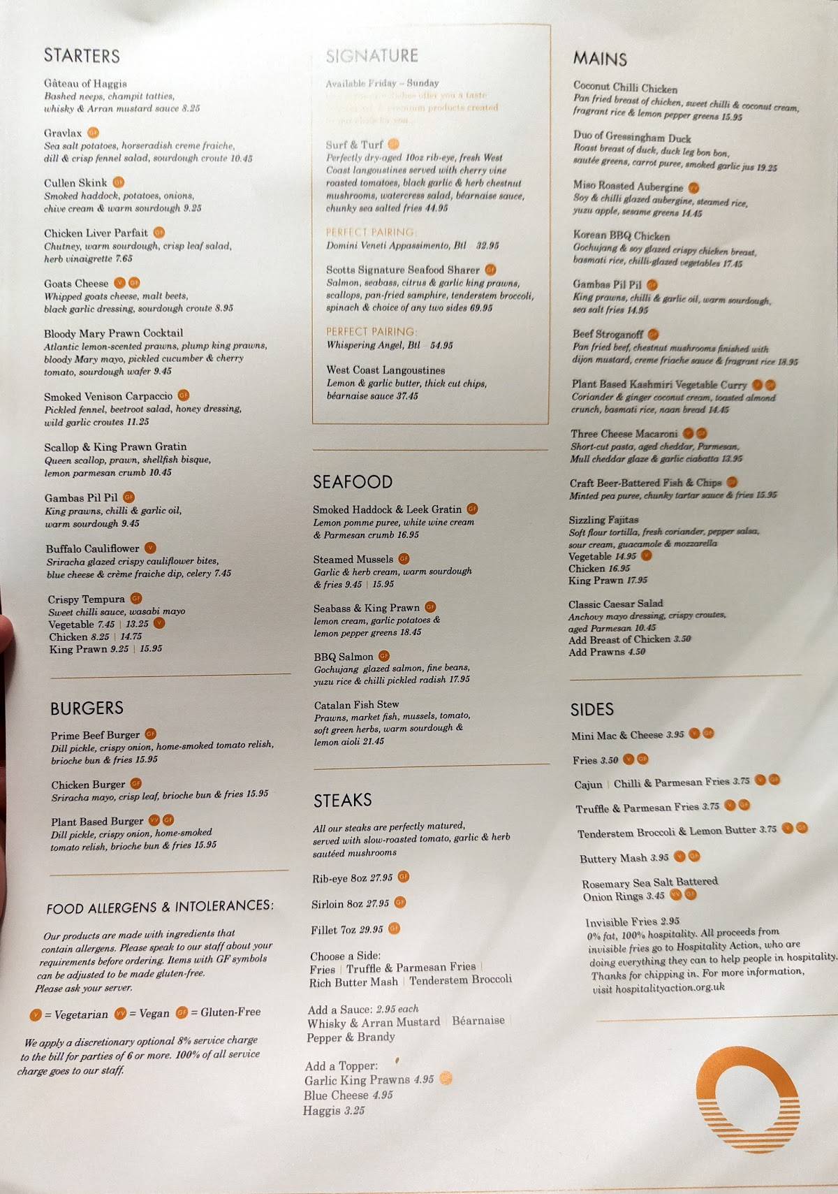 Menu at Scotts Bar & Restaurant, Troon
