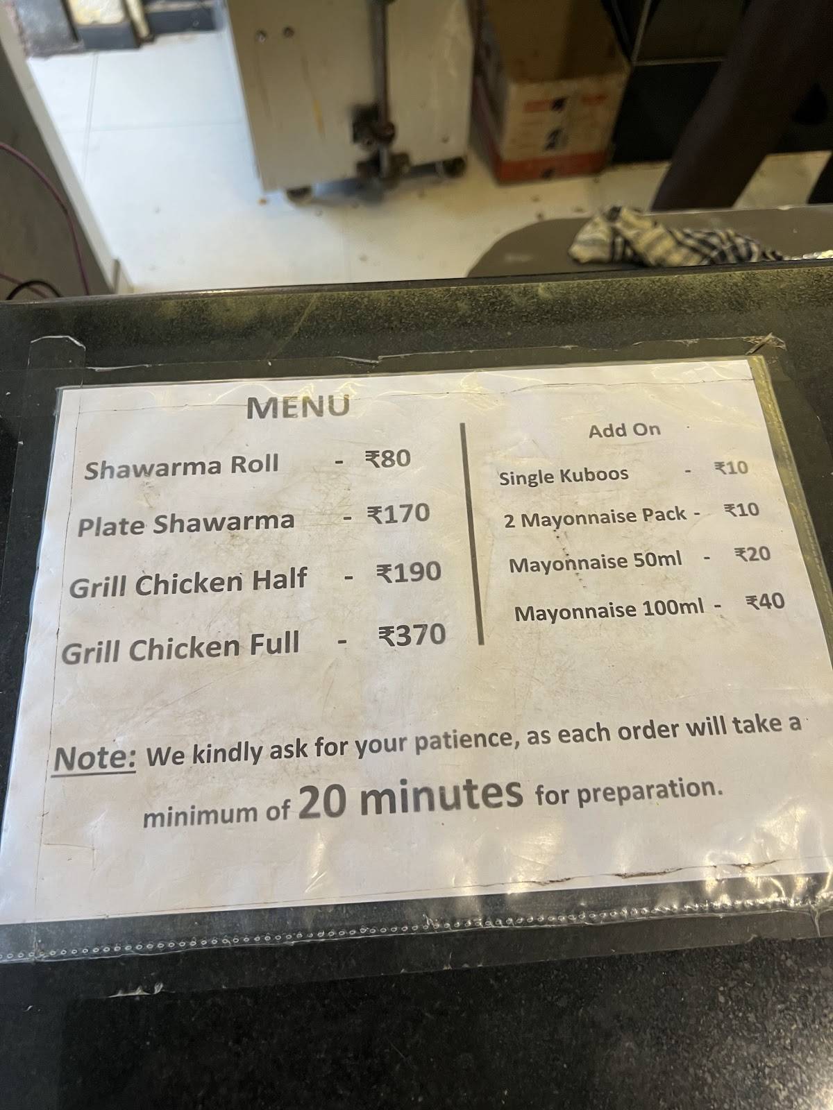 Menu at Shawarma point - Bogadi, Mysuru