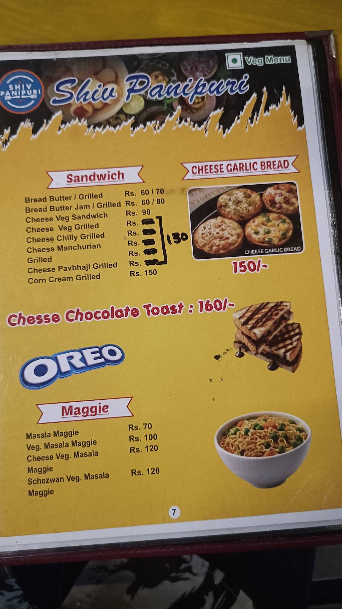 Menu at Shiv Panipuri, Umargam, At Bordi