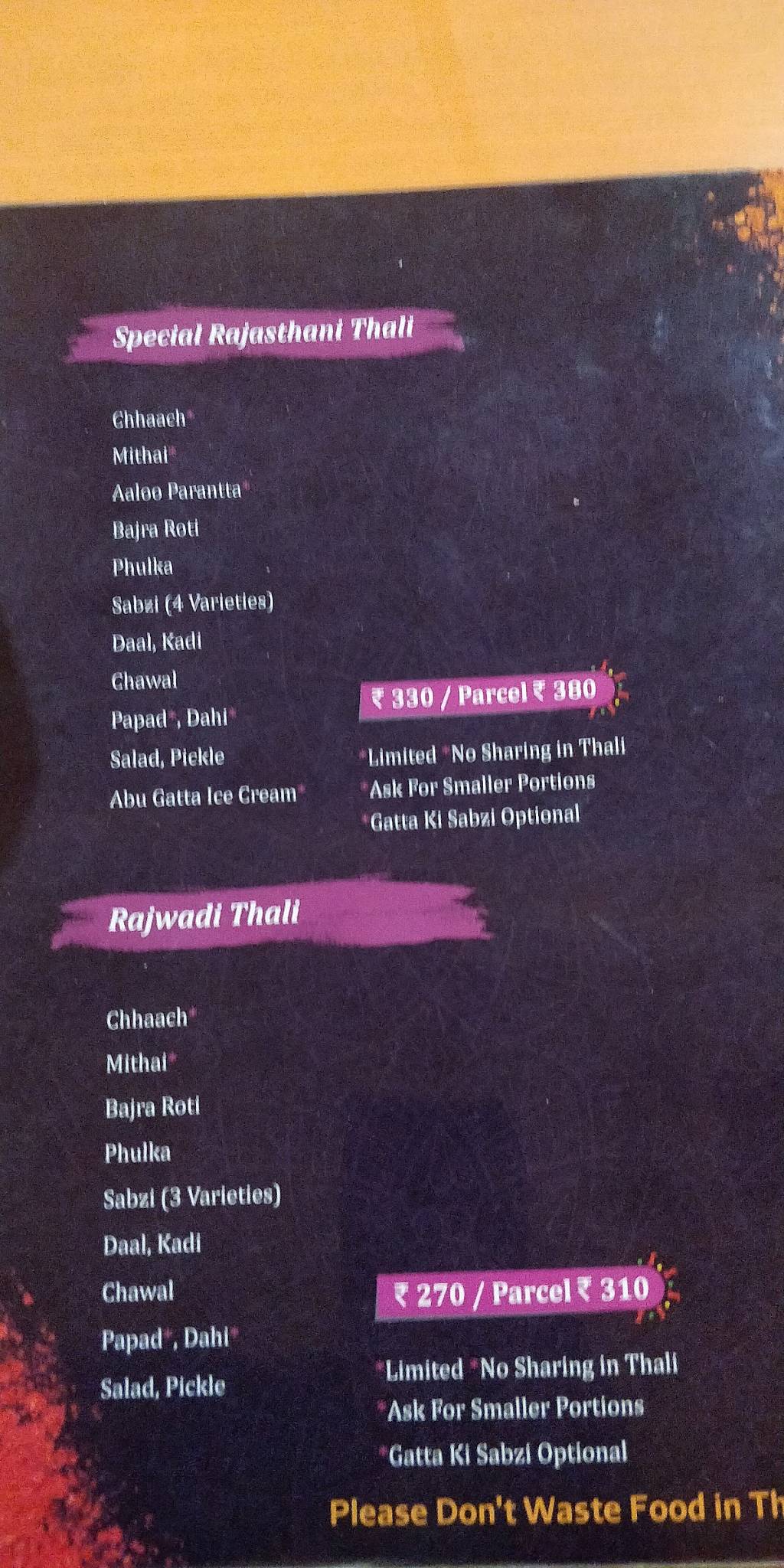 Menu at Shri Rajasthani Dhaba Restaurant, Chennai, 3rd Floor