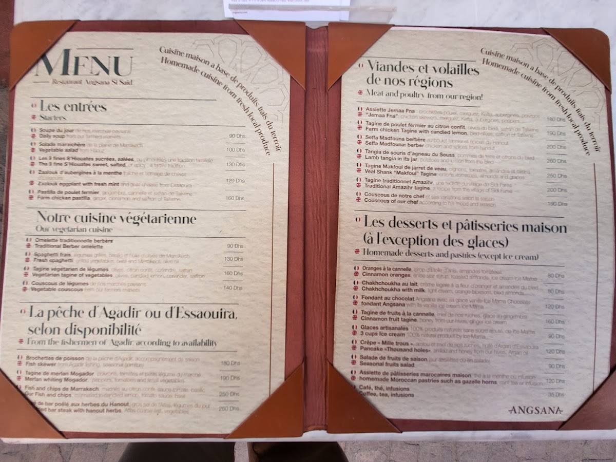 Menu at Si Said Restaurant, Marrakesh