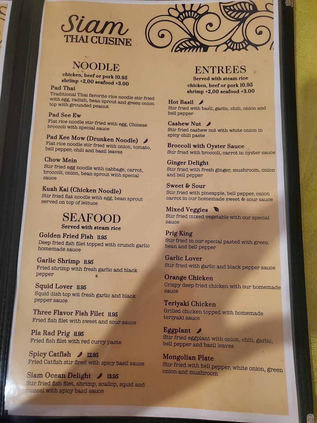 Menu at Siam Thai Cuisine restaurant, Apple Valley