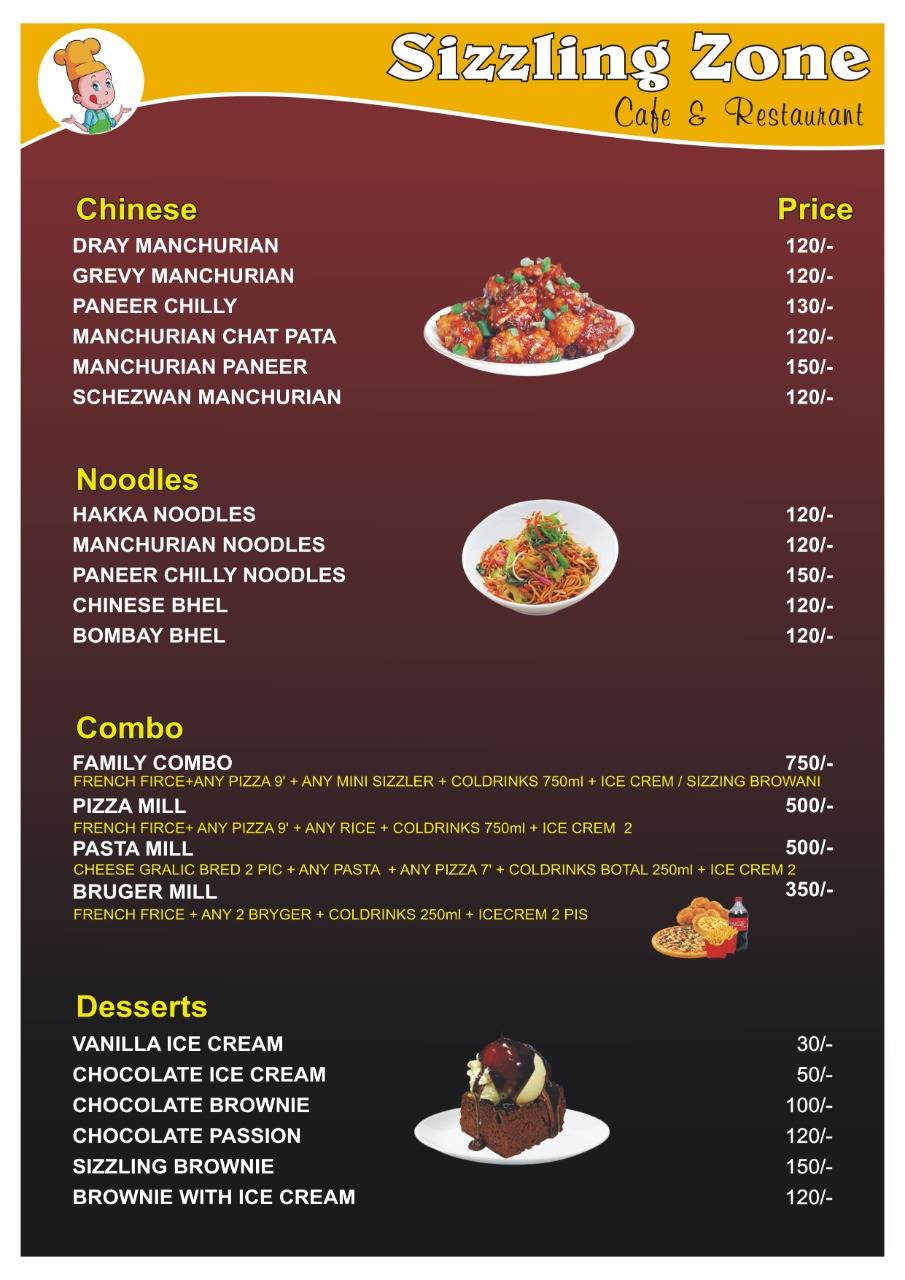 Menu at Sizzling Zone, Vyara