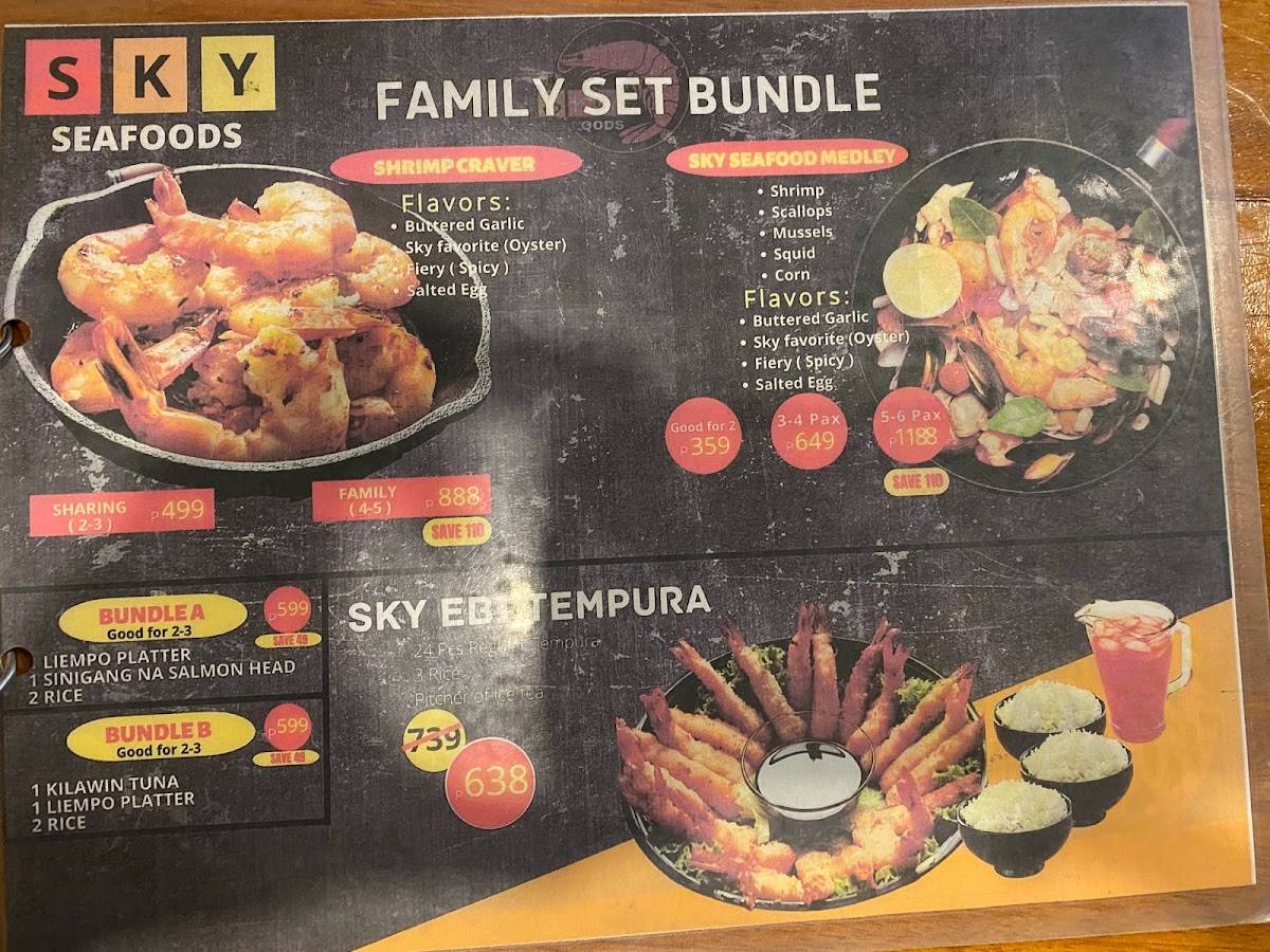 Menu at Sky seafoods restaurant, Caloocan