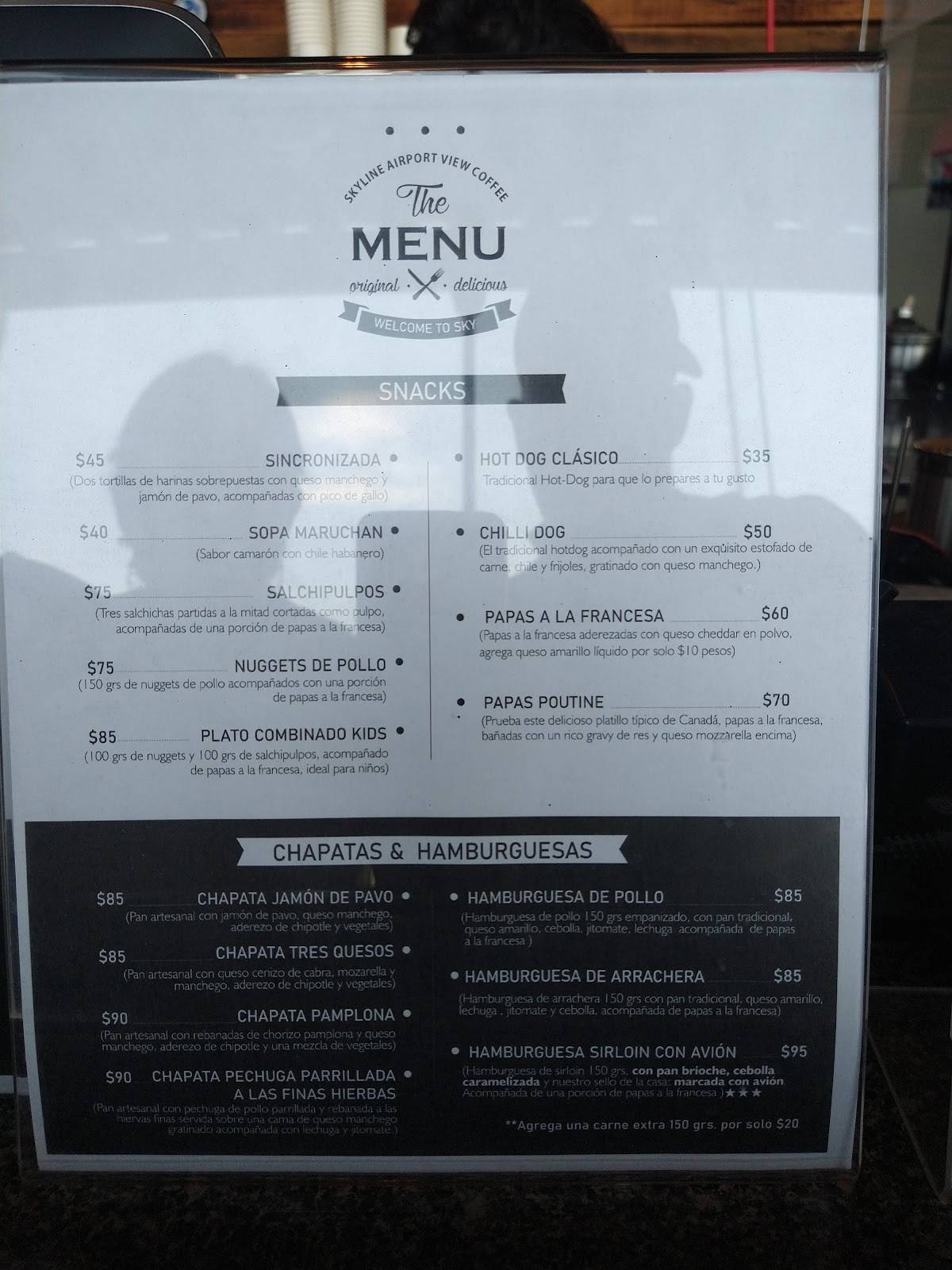 Carta del restaurante Skyline Coffee, Ciudad del México