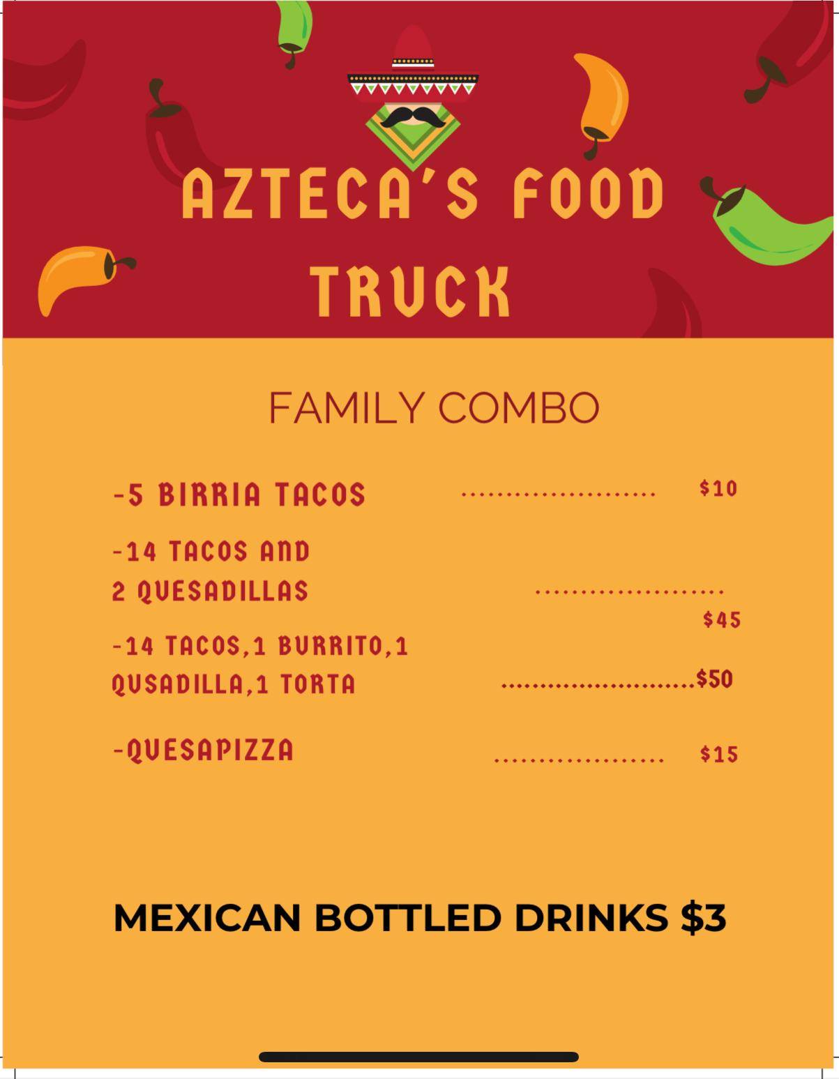Carta del restaurante Aztecas, Baton Rouge